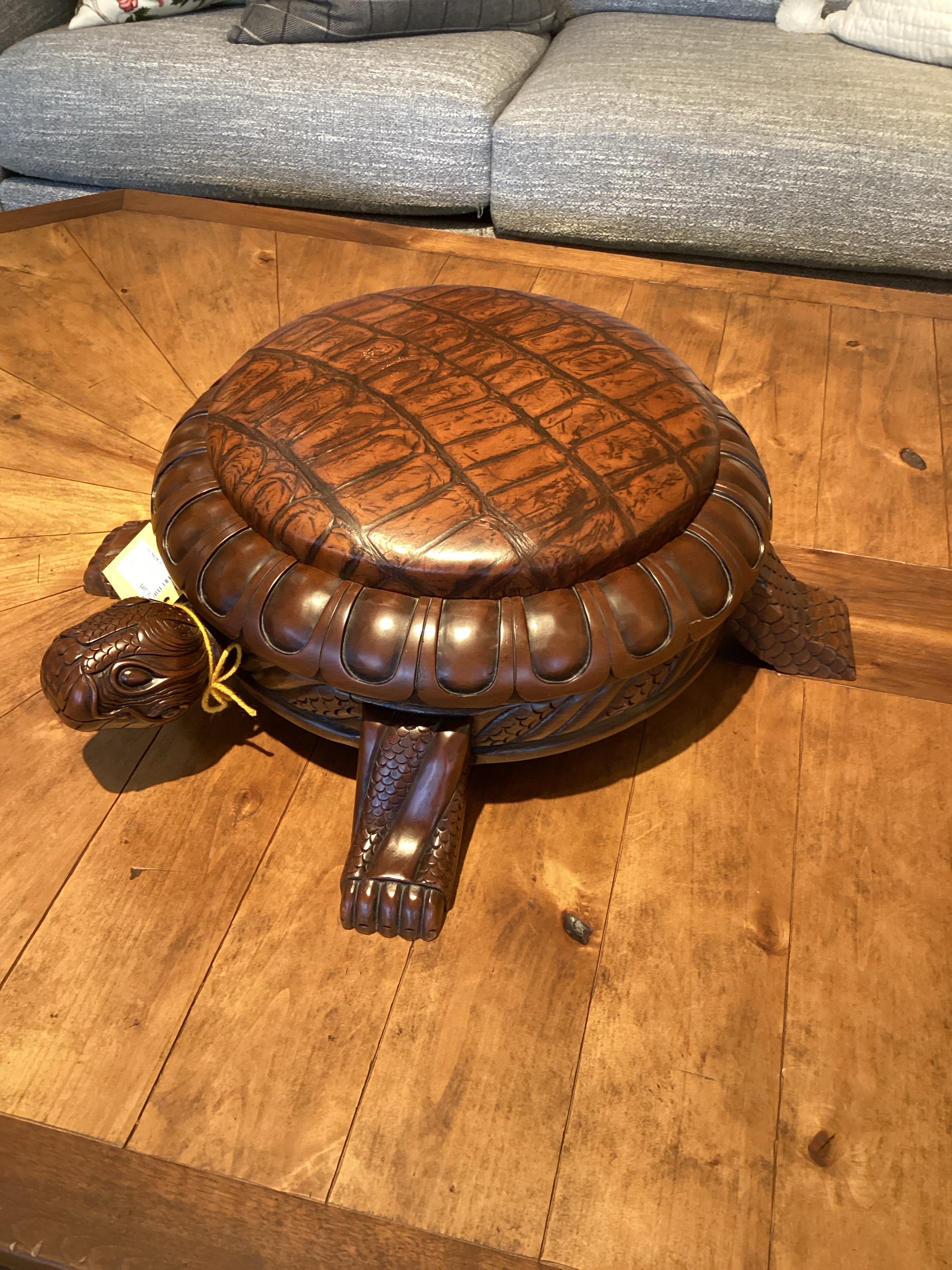 Wood Leather Turtle Footstool