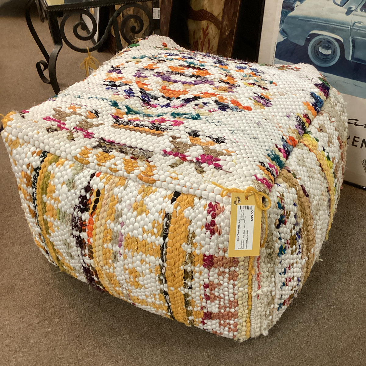 Woven Multi Color Boho Poof – True Treasures Inc