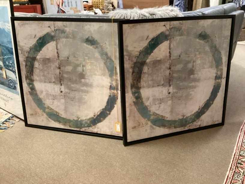 Pair Circle Paintings Muted Tones – True Treasures Inc