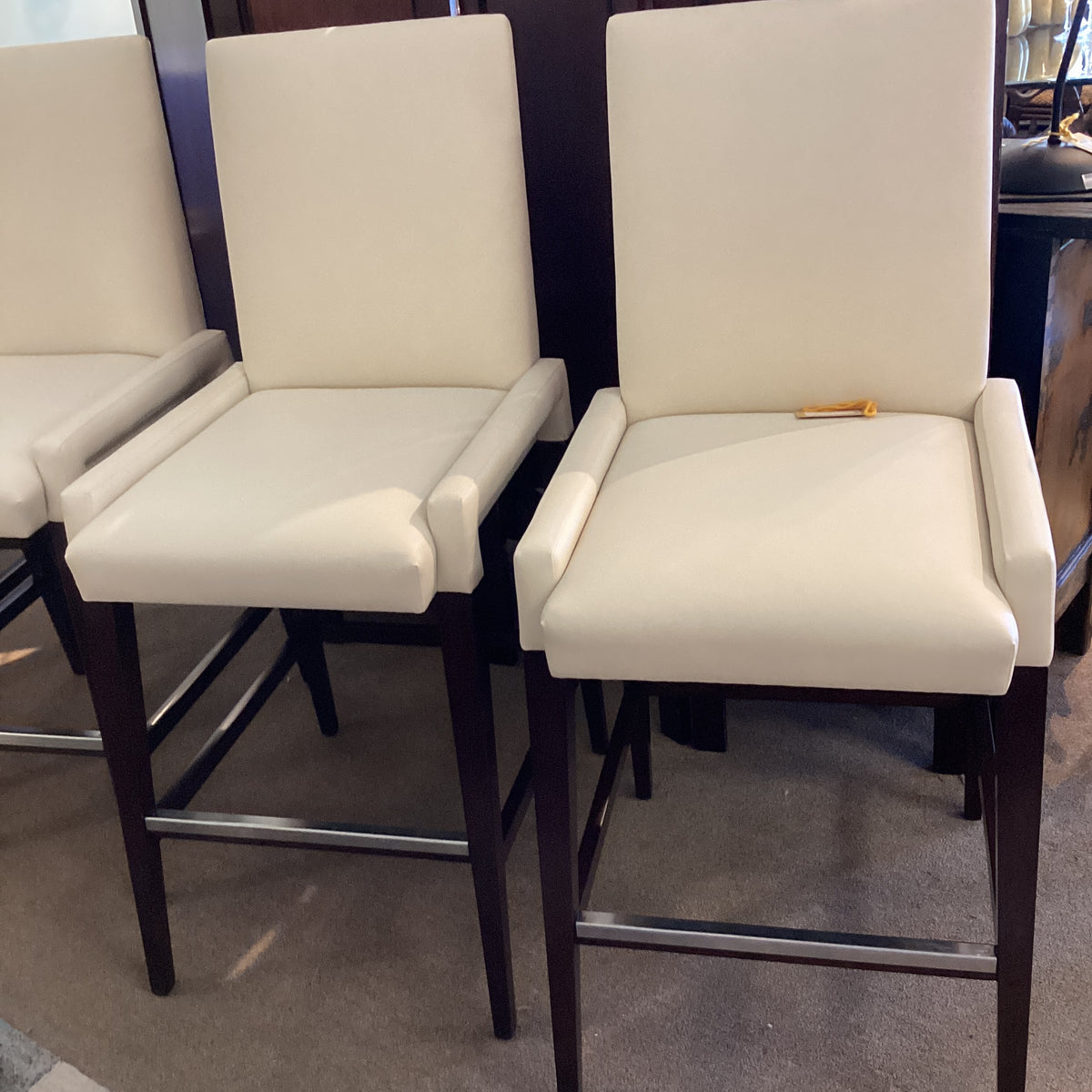 Pair Cream Leather Barstools Wood Leg – True Treasures Inc