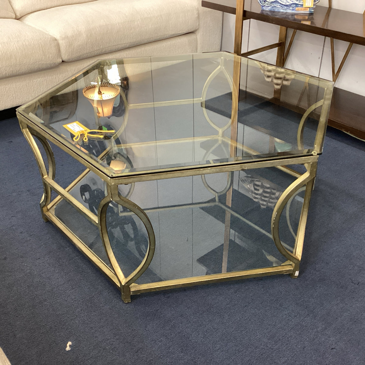 Gold Octagon Glass Top Coffee Table – True Treasures Inc