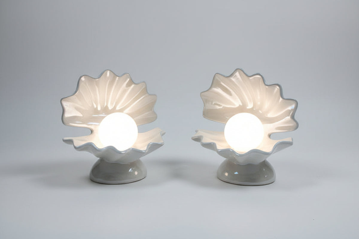 PAIR Vintage Clam Shell Lamps – True Treasures Inc