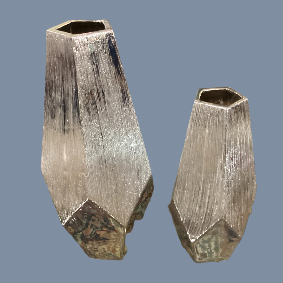 Pair Silver Tone Vessels – True Treasures Inc