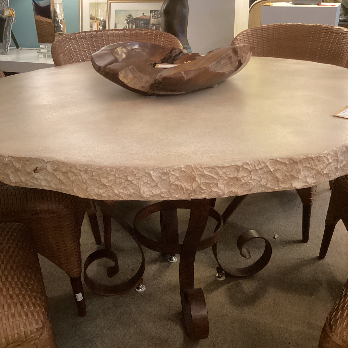 Round Stone Top Dining Table with Metal Base – True Treasures Inc